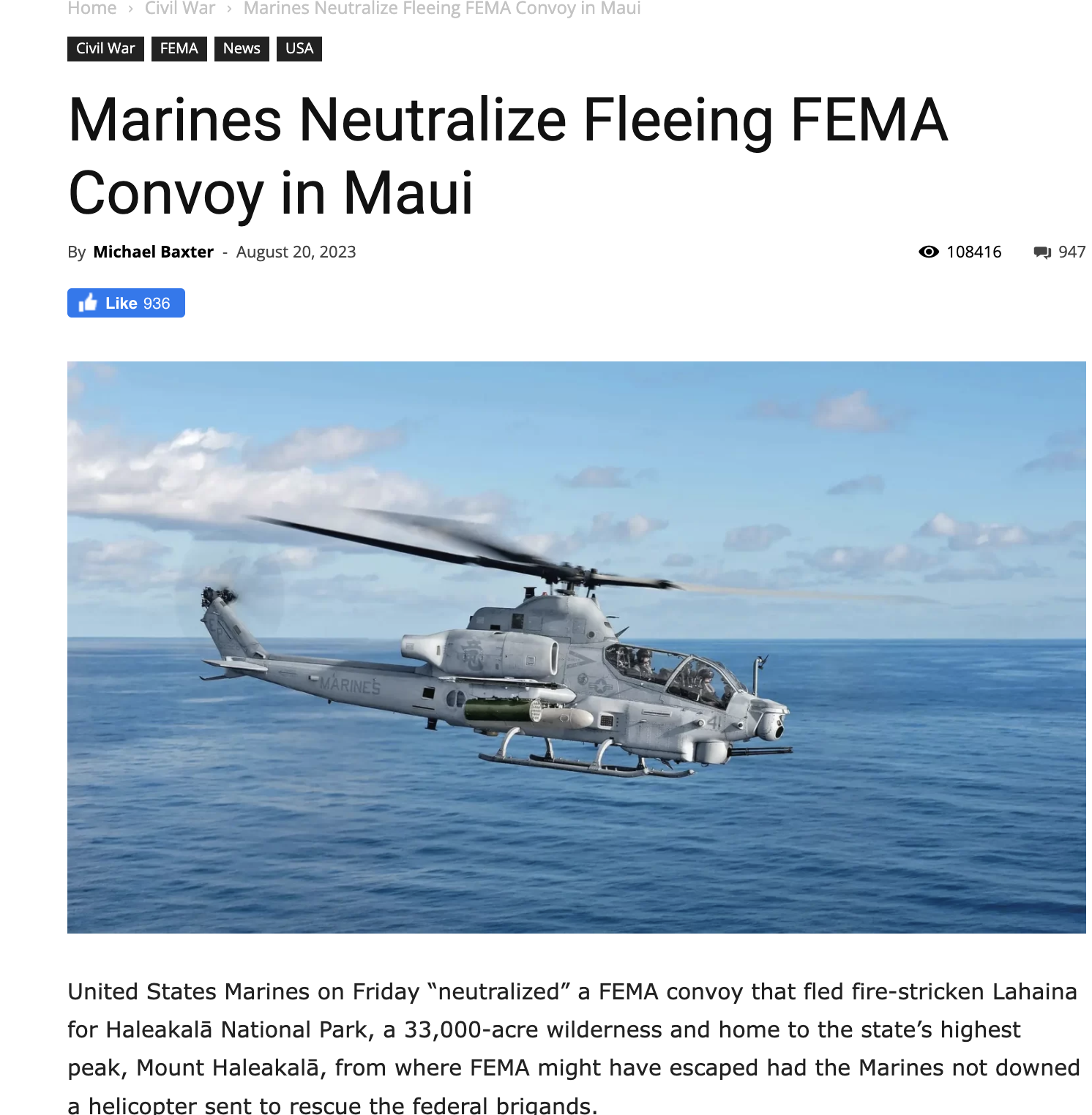 Fact Check: U.S. Marines Did NOT 'Neutralize Fleeing FEMA Convoy' On Maui | Lead Stories